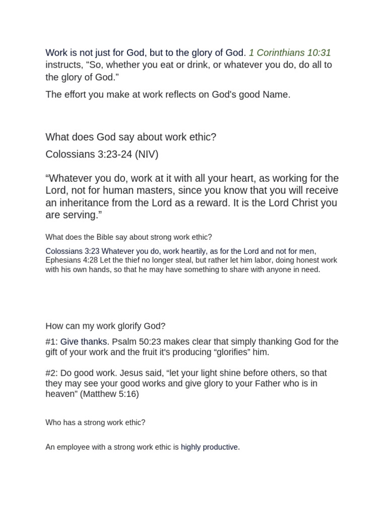 Work Is Not Just For God | PDF