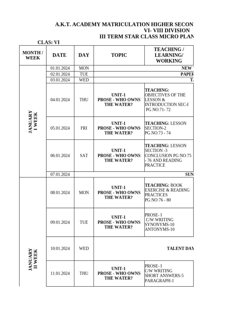 6th Star Class Planner | PDF | Poetry | Prose