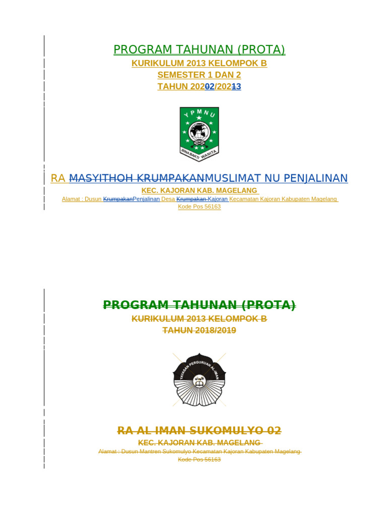 01.protah Paud Kurikulum 2013 TK KB Tpa SMT 1,2 - Paud Jateng | PDF