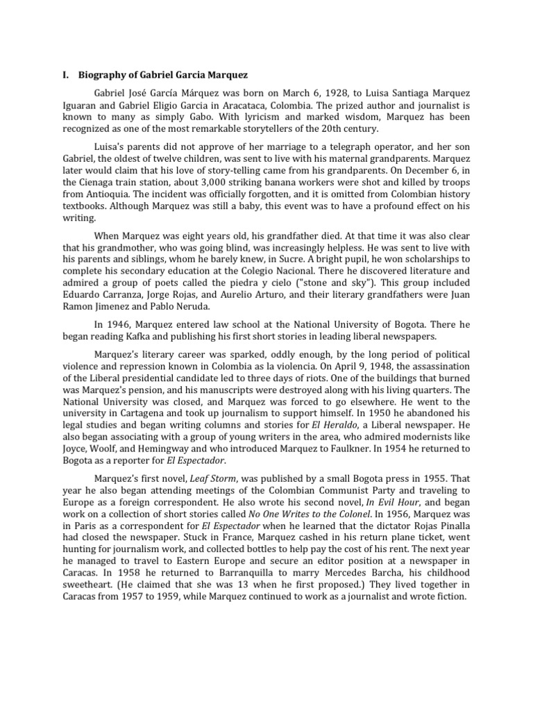 Biography of Gabriel Garcia Marquez | PDF | Gabriel García Márquez