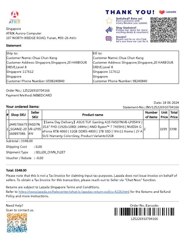 ASUS TUF Gaming A15 | PDF | Invoice