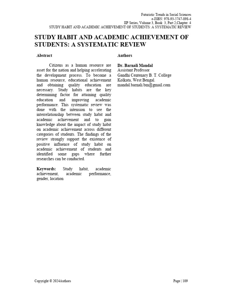 Study Habit and Academic Achievement of Students: A Systematic Review ...