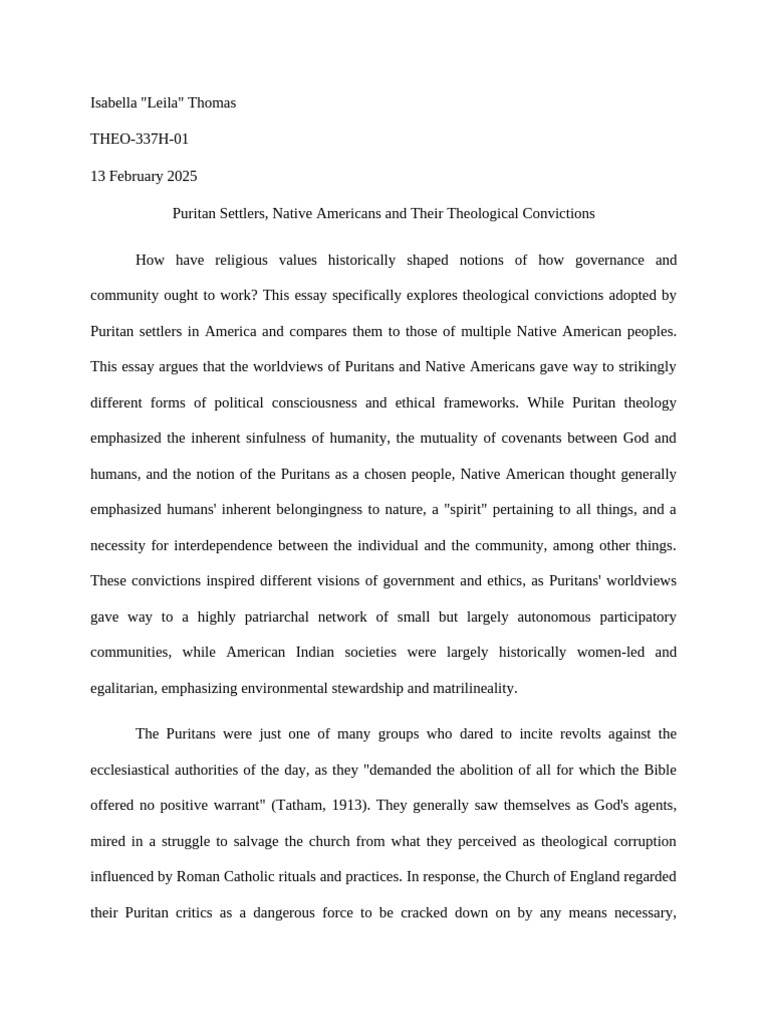 Puritan and Native American Theologies | PDF | Puritans | Protestantism