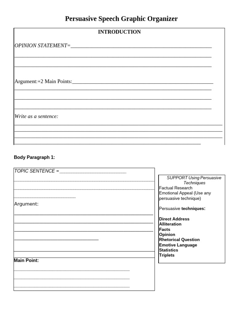 Grade 7 Persuasive Speech Organizer | PDF | Argument | Rhetoric