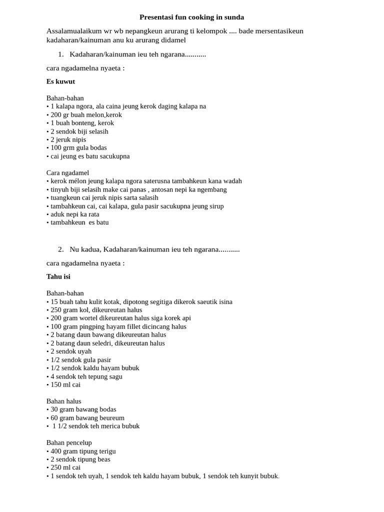Presentasi Fun Cooking in Sunda | PDF