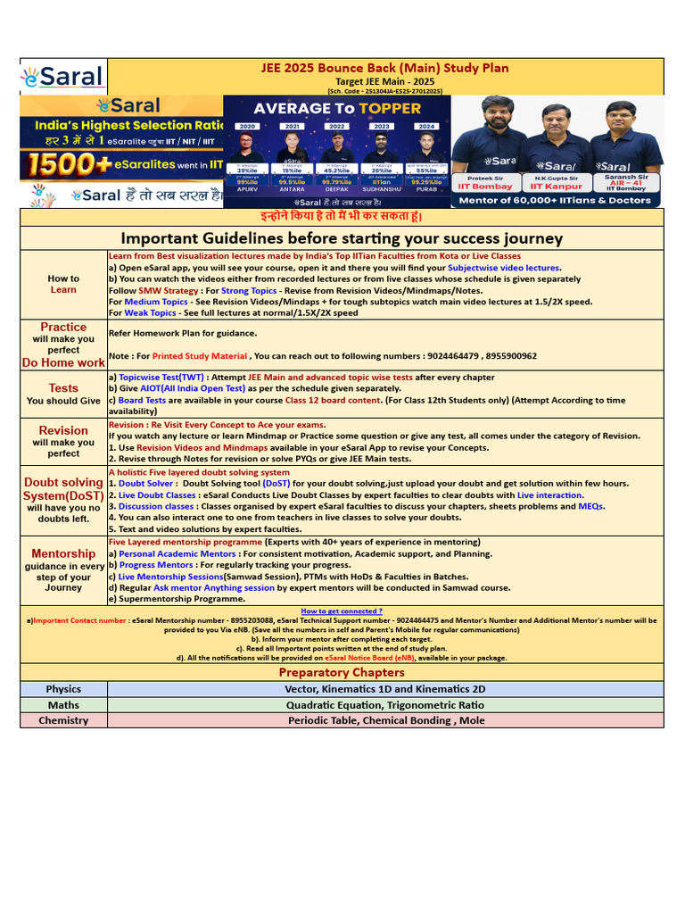 Jee Bbc Main 2025 Study Plan 27 01 2025 Pdf Chemistry Physics