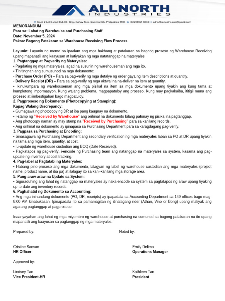 Receiving Flow Process | PDF