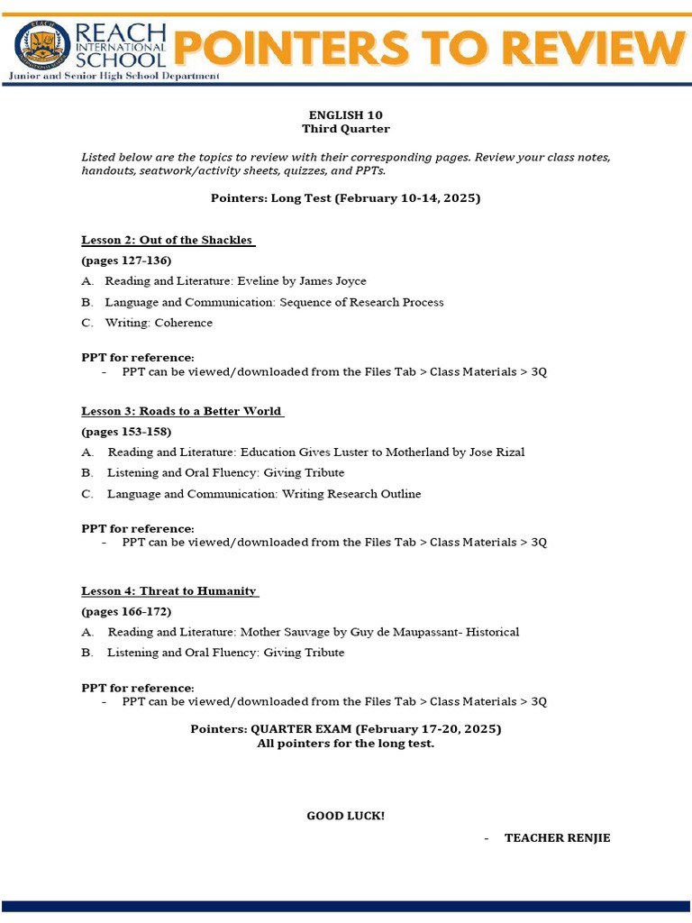 English 10_3Q_Pointers to Review | PDF