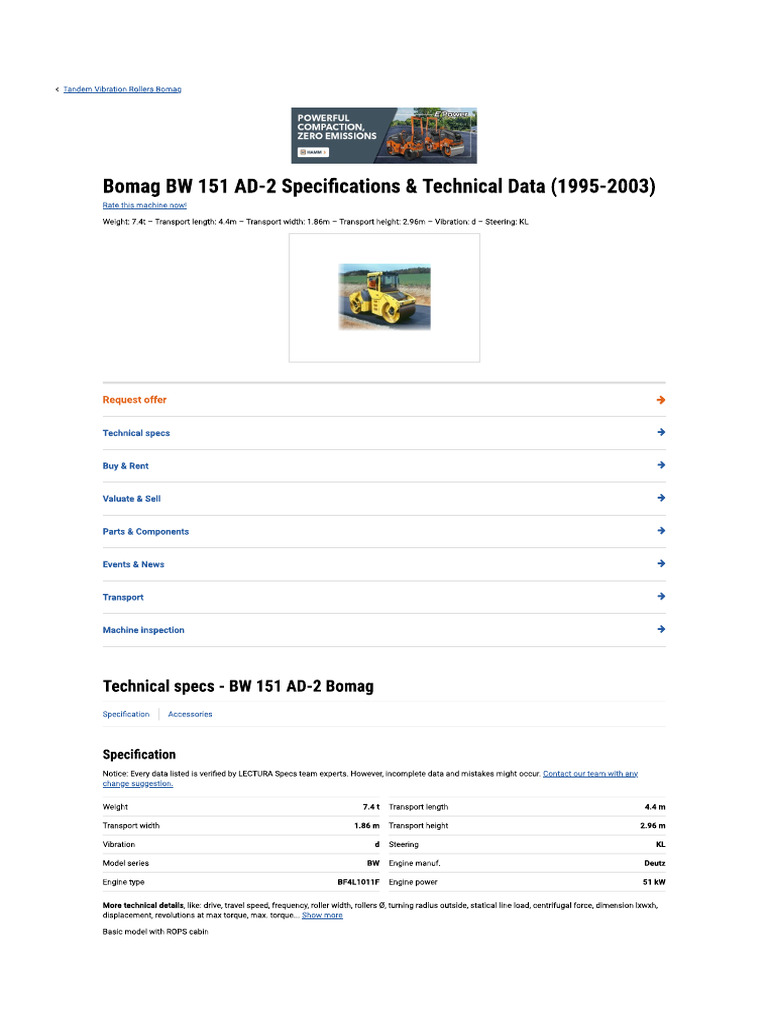 Spek Bomag Bw151ad | PDF