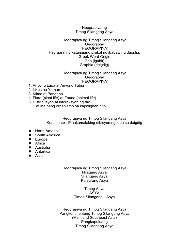 1 Heograpiya NG Timog Silangang Asya | PDF