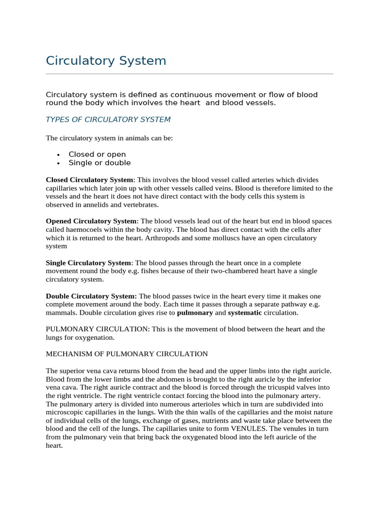 Circulatory system | PDF | Circulatory System | Heart