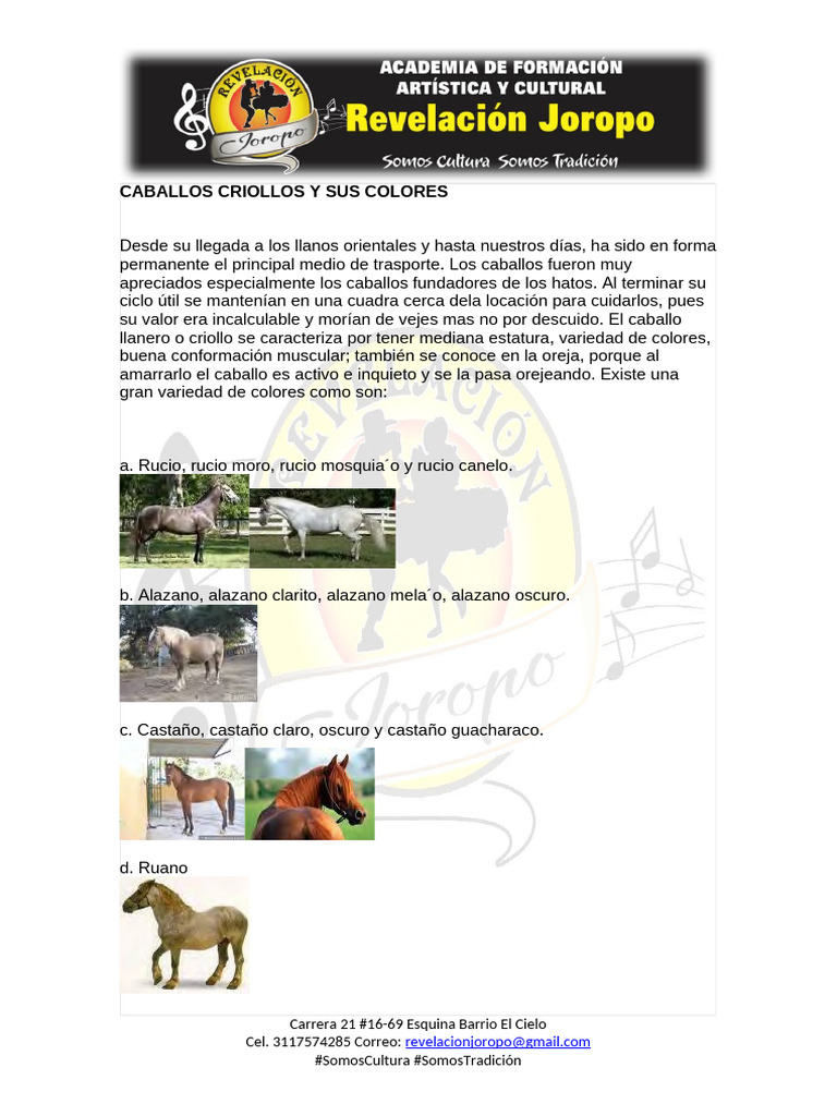 Caballos Criollos y Sus Colores | PDF