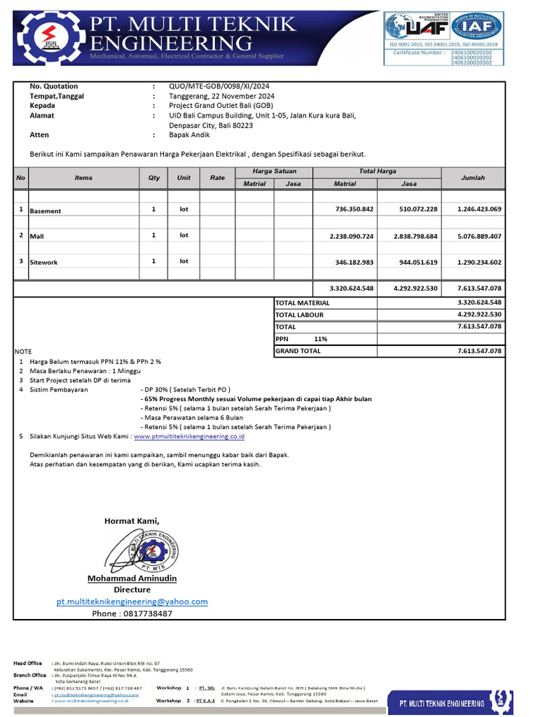 SPH-MEP - Project Grand Outlet Bali (GOB) | PDF | Electronics | Electric Power Distribution