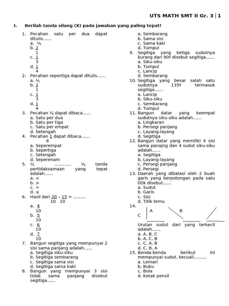 UTS MATH smt2 gr3 | PDF