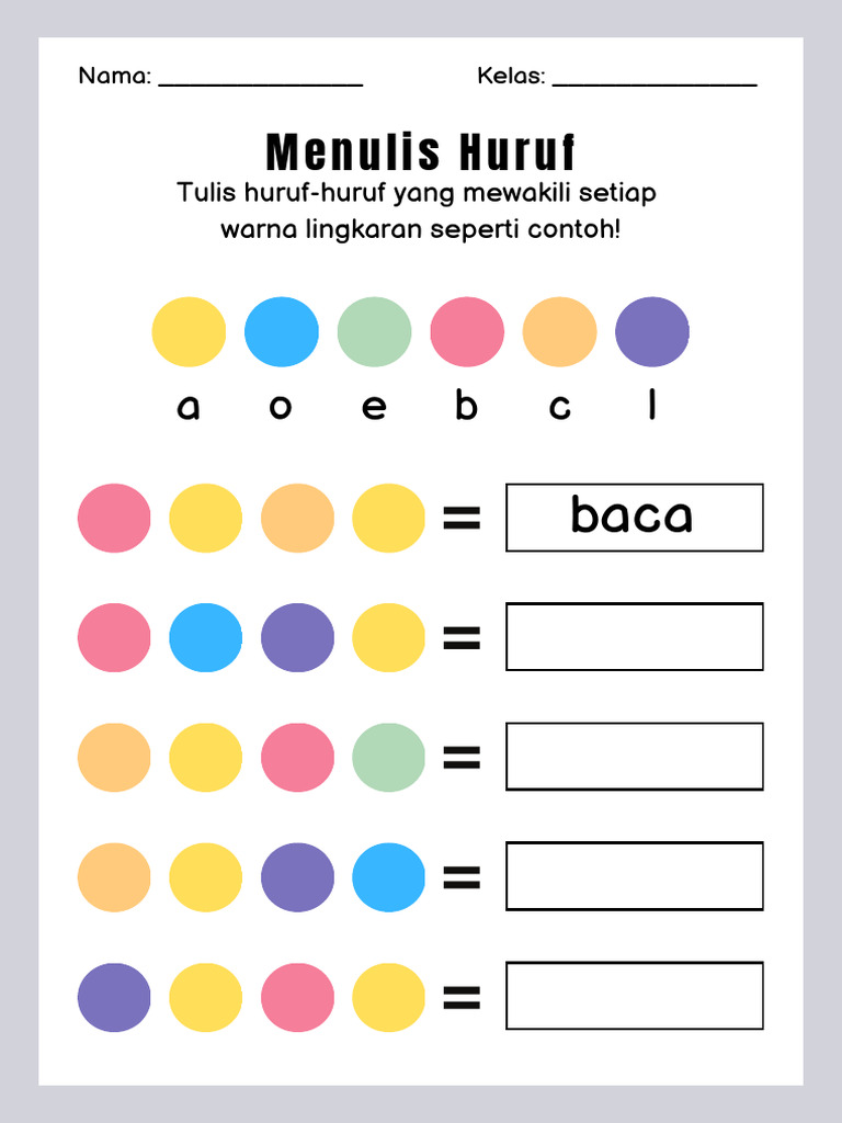 Menulis Huruf Lembar Kerja Warna-Warni Ilustrasi | PDF