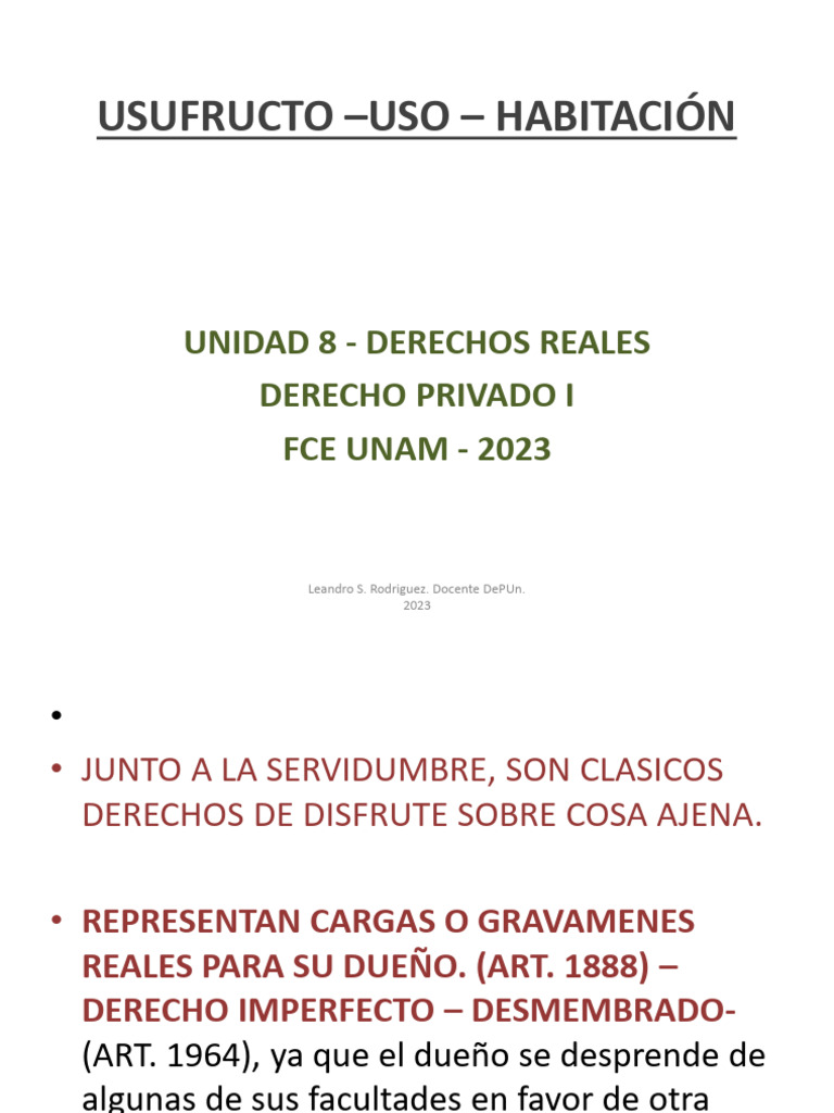 Derechos Reales USUFRUCTO-USO-HABITACION | PDF | Propiedad | Ley de ...