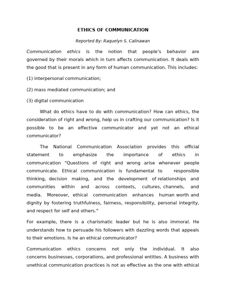 Ethical Communication Principles | PDF | Communication | Psychology