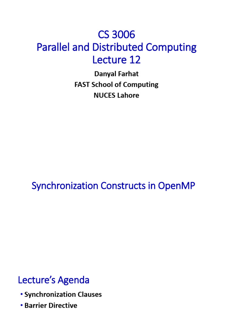 Lecture 12 Synchronization Constructs in OpenMP | PDF | Thread (Computing) | Computer Architecture