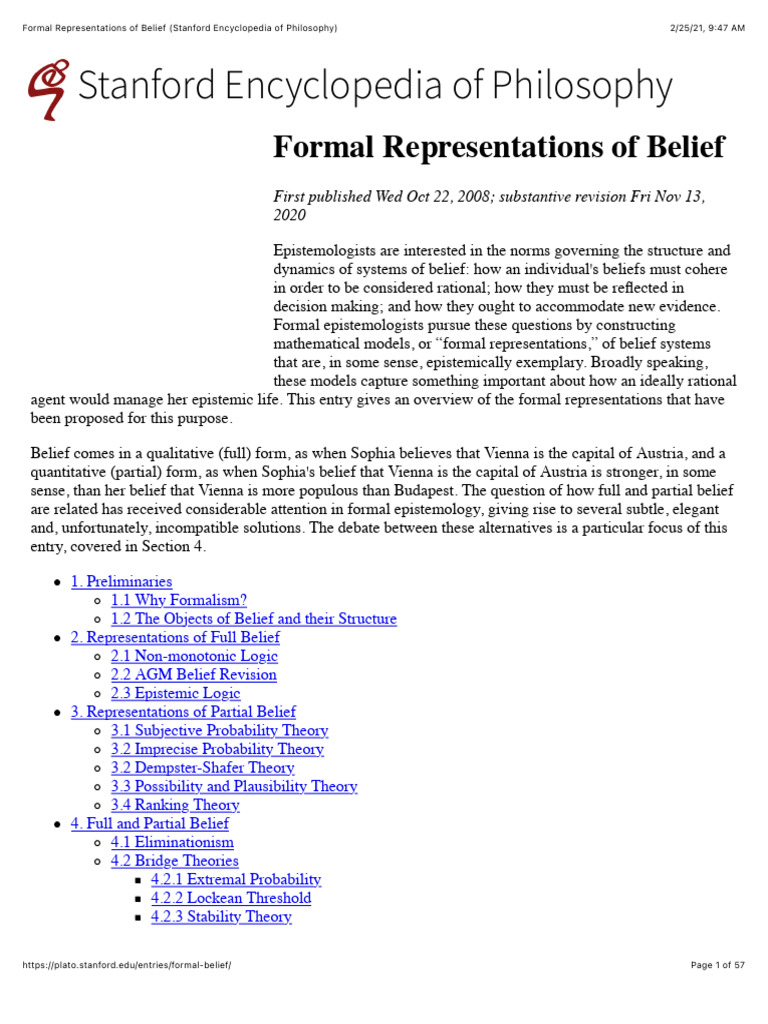 Formal Representations of Belief (Stanford Encyclopedia of Philosophy ...
