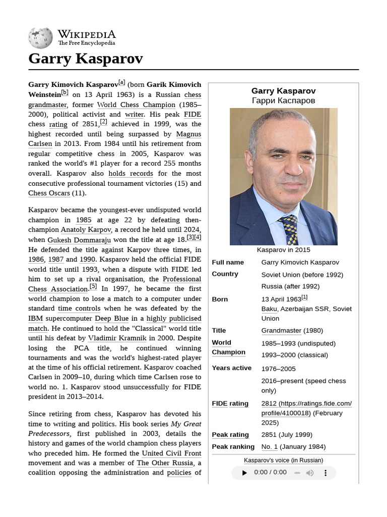 Garry_Kasparov | PDF | World Chess Championships | Chess