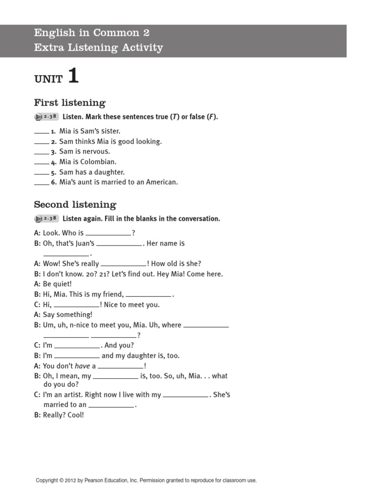 EIC2 Unit1 ExListening Activities | PDF