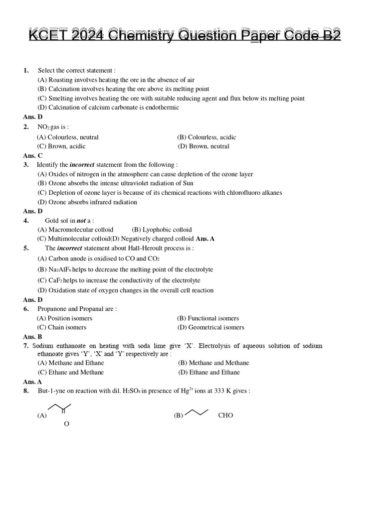 KCET 2024 Chemistry Question Paper B2 | PDF | Coordination Complex | Ozone