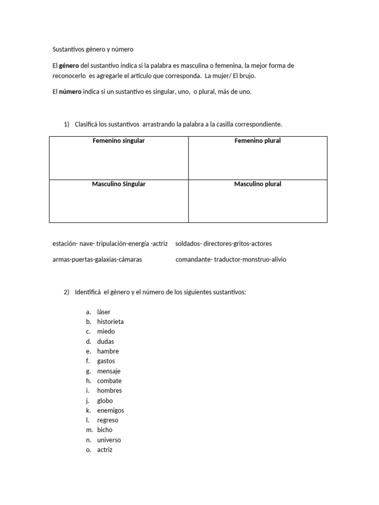 Género y Número de Sustantivos | PDF