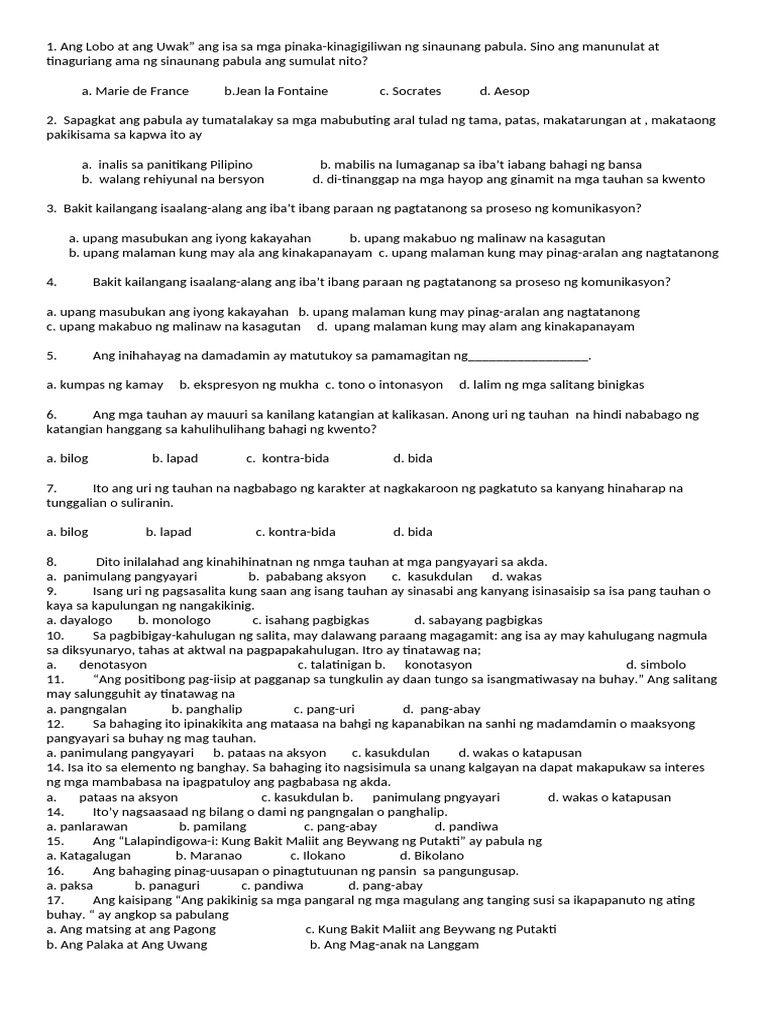 Ang Lobo at Ang Uwak | PDF