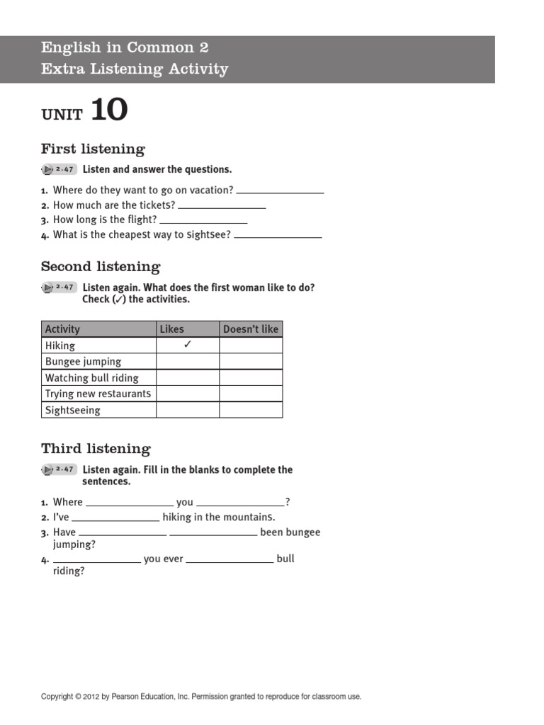 EIC2_Unit10_ExListening_Activities | PDF