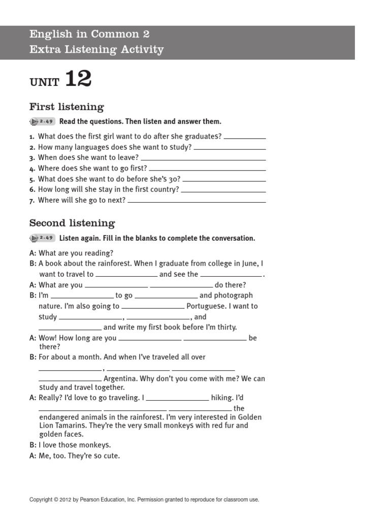 EIC2 Unit12 ExListening Activities | PDF