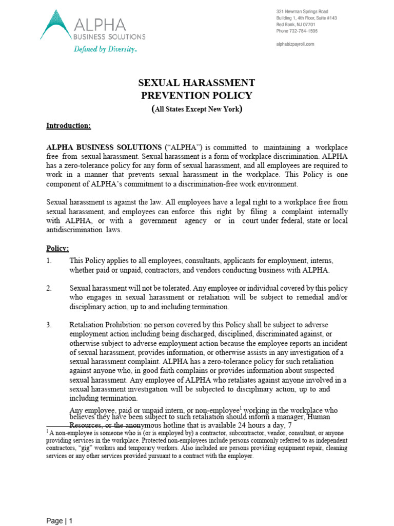 Sexual Harassment Prevention Policy | PDF | Sexual Harassment | Harassment