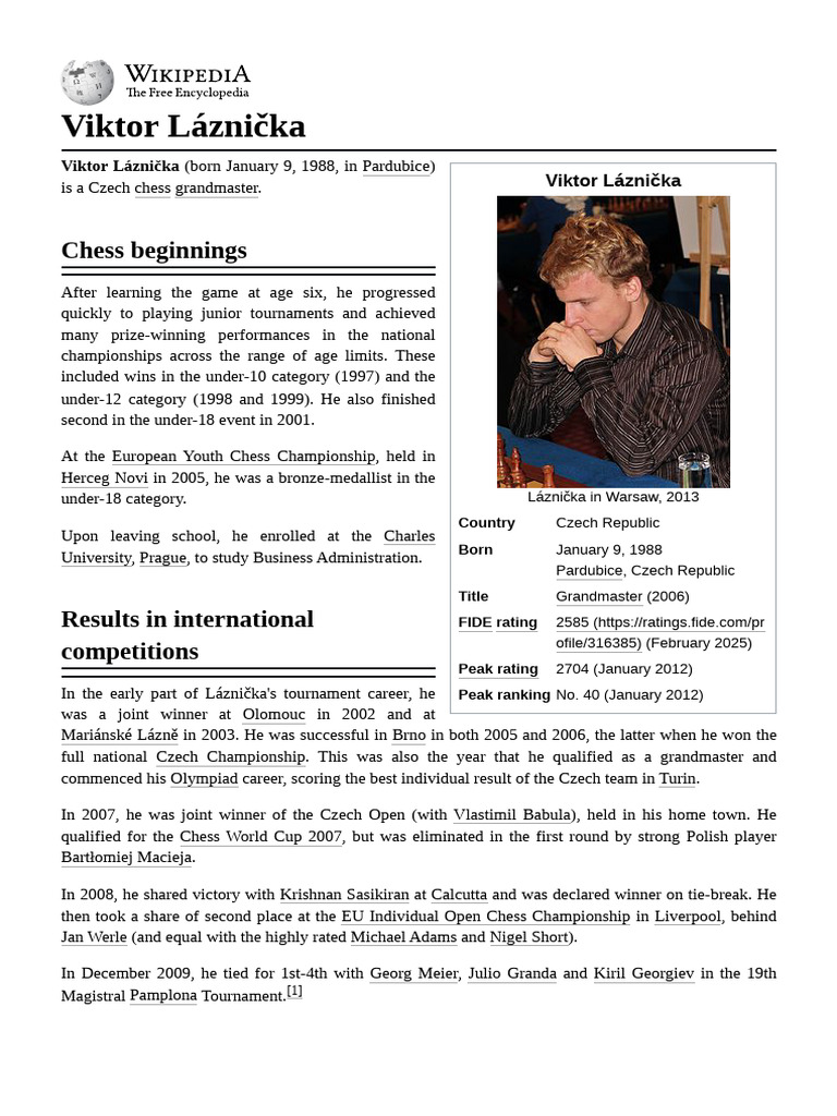 Viktor Láznička | PDF | Traditional Board Games | Chess Titles