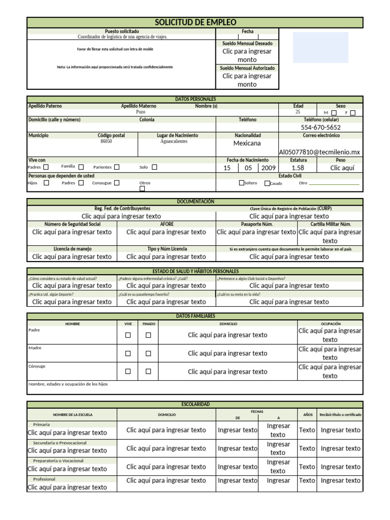Solicitud de Empleo: Coordinador Logística | PDF