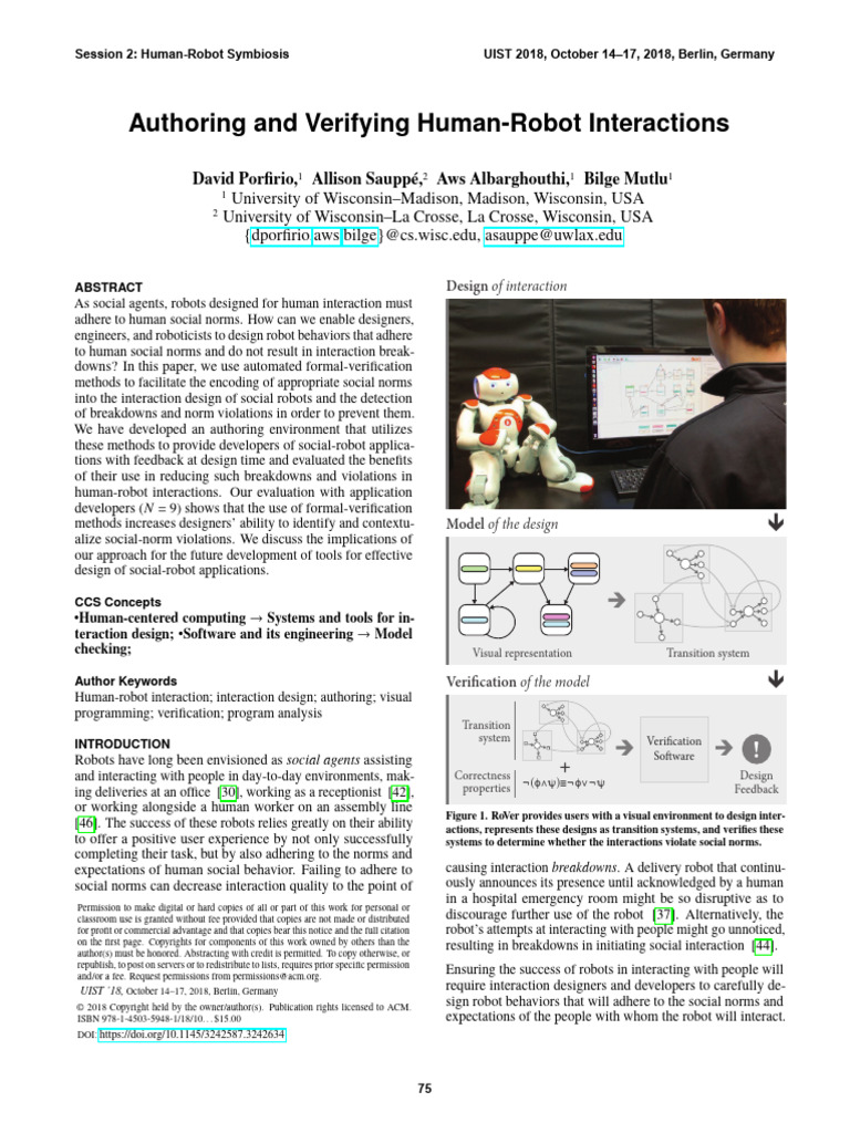 Authoring and Verifying Human-Robot Interactions: David Porfirio ...