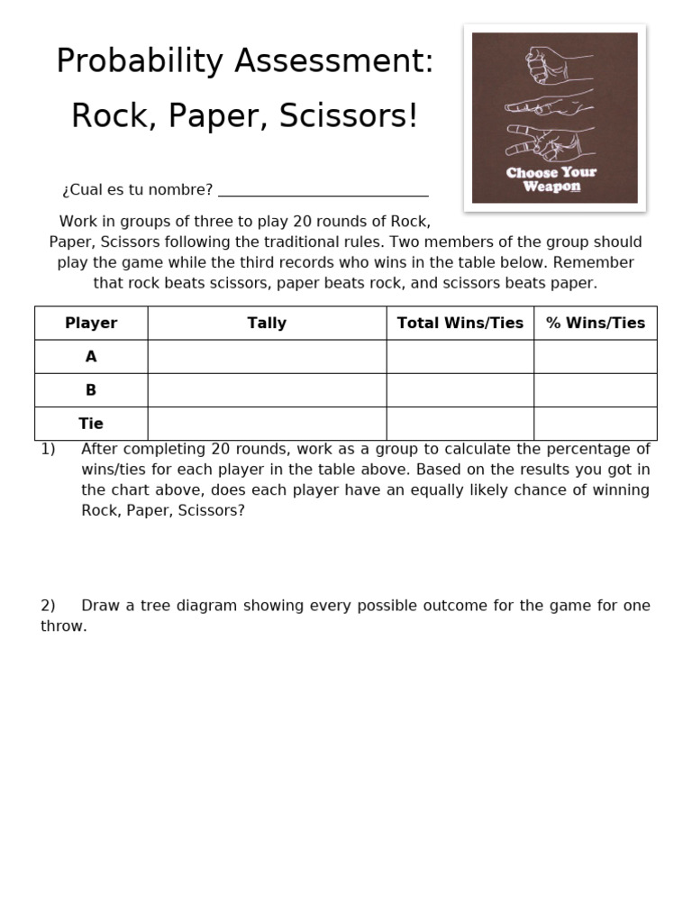 Probability Assessment - Rock, Paper, Scissors Revised | PDF ...