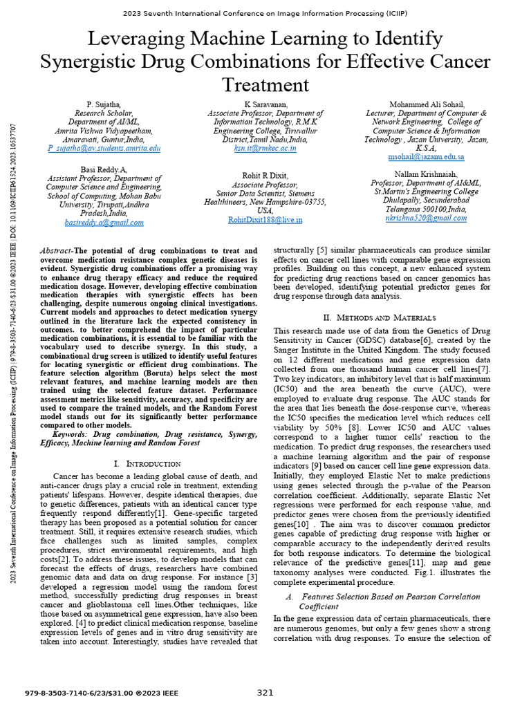 Leveraging Machine Learning To Identify Synergistic Drug Combinations For Effective Cancer ...
