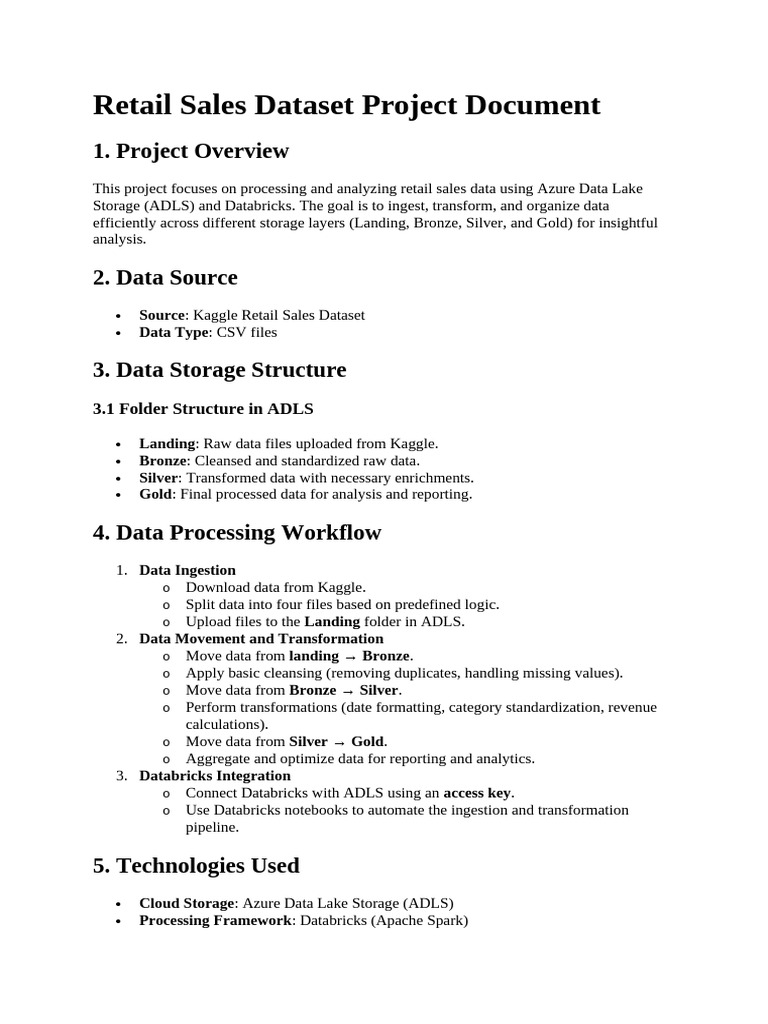 Retail Sales Dataset Project Documen1 | PDF