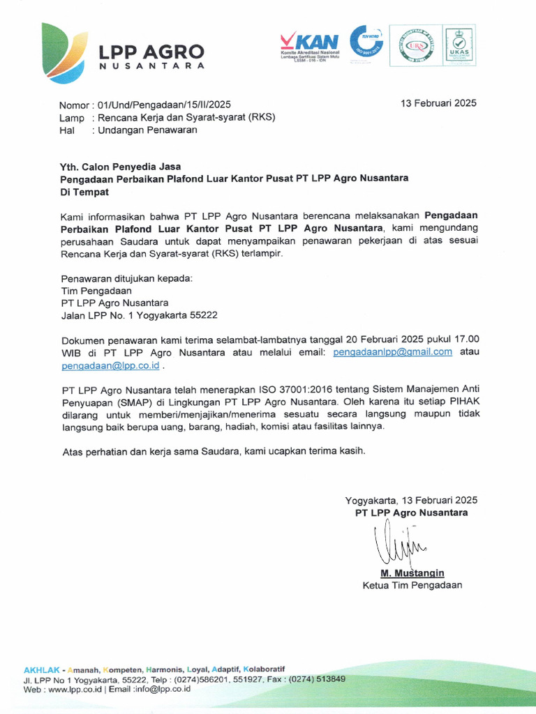 Pengadaan Perbaikan Plafond Kantor Pusat PT LPPAN-- | PDF