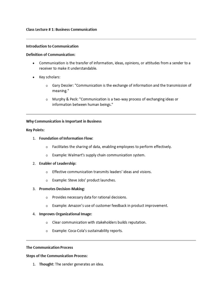 Business communication _ Lecture 1 | PDF | Communication | Nonverbal ...