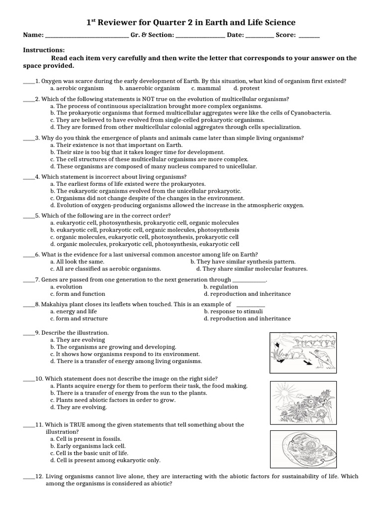 Earth and Life Science Q2 Review | PDF | Cell (Biology) | Life