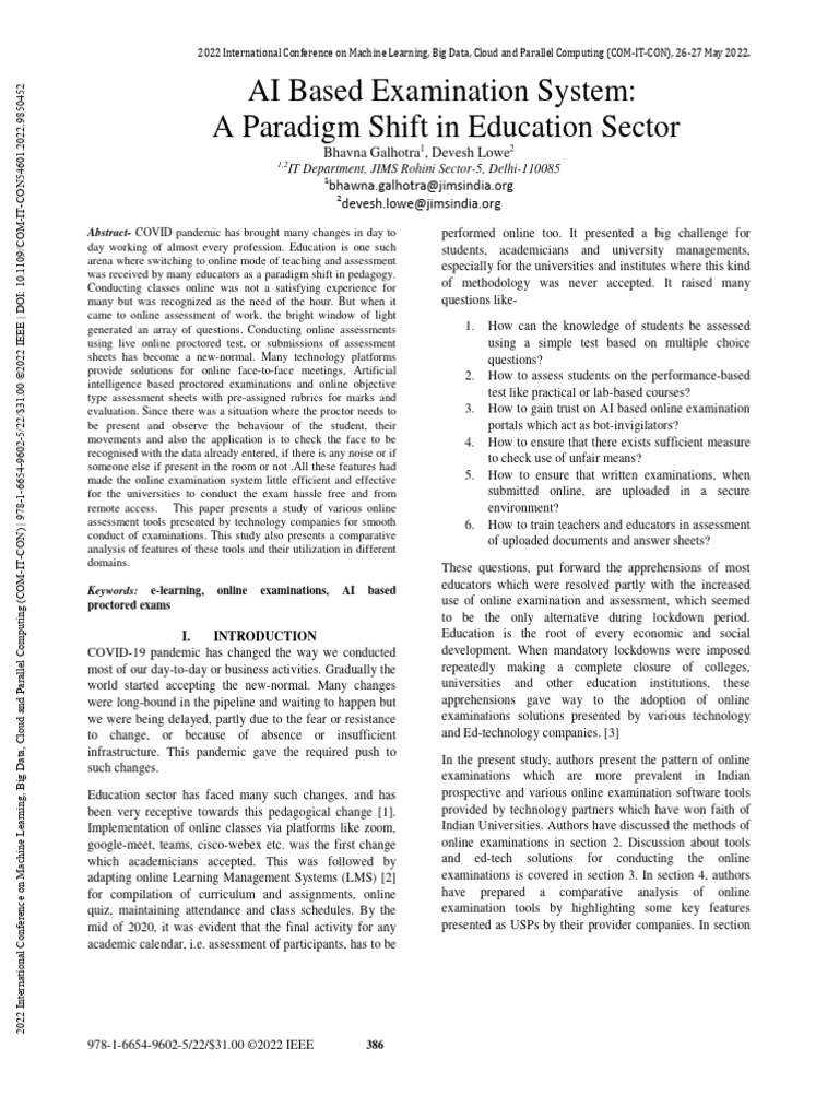 AI Based Examination System A Paradigm Shift in Education Sector | PDF | Authentication ...