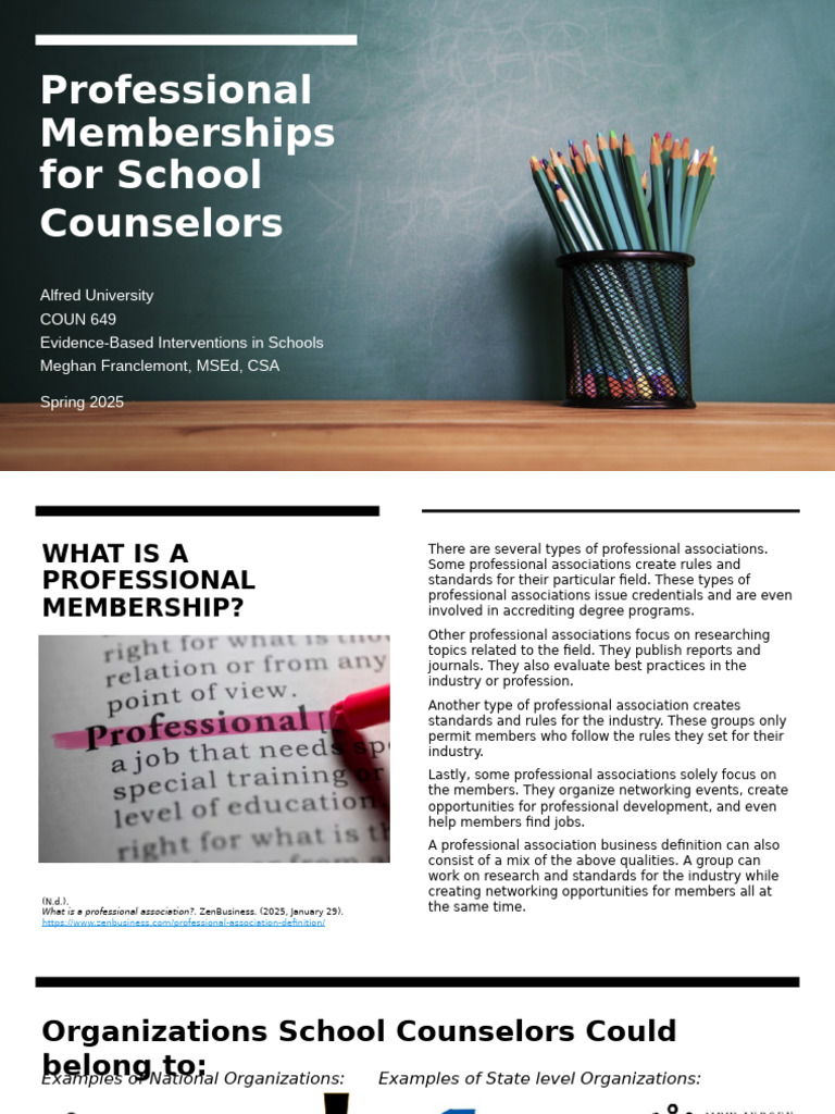 Professional Memberships For School Counselors | PDF