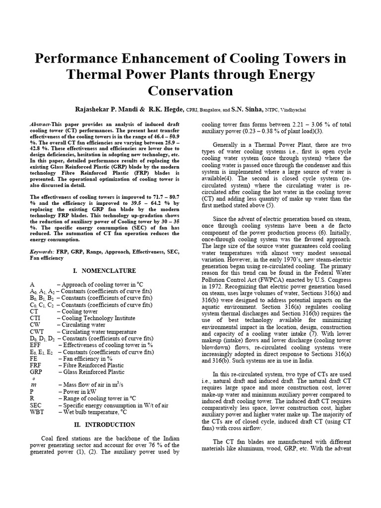 Performance Enhancement of Cooling Towers in Thermal Power Plants ...