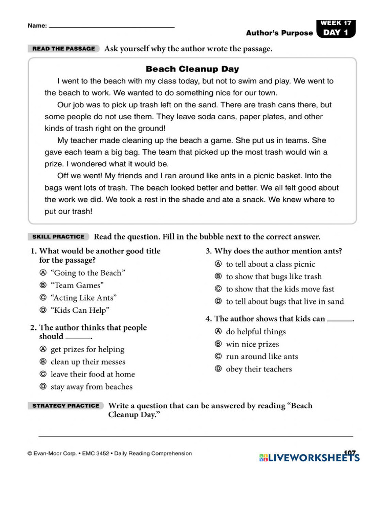 Beach Cleanup Day - Reading Comprehension | PDF