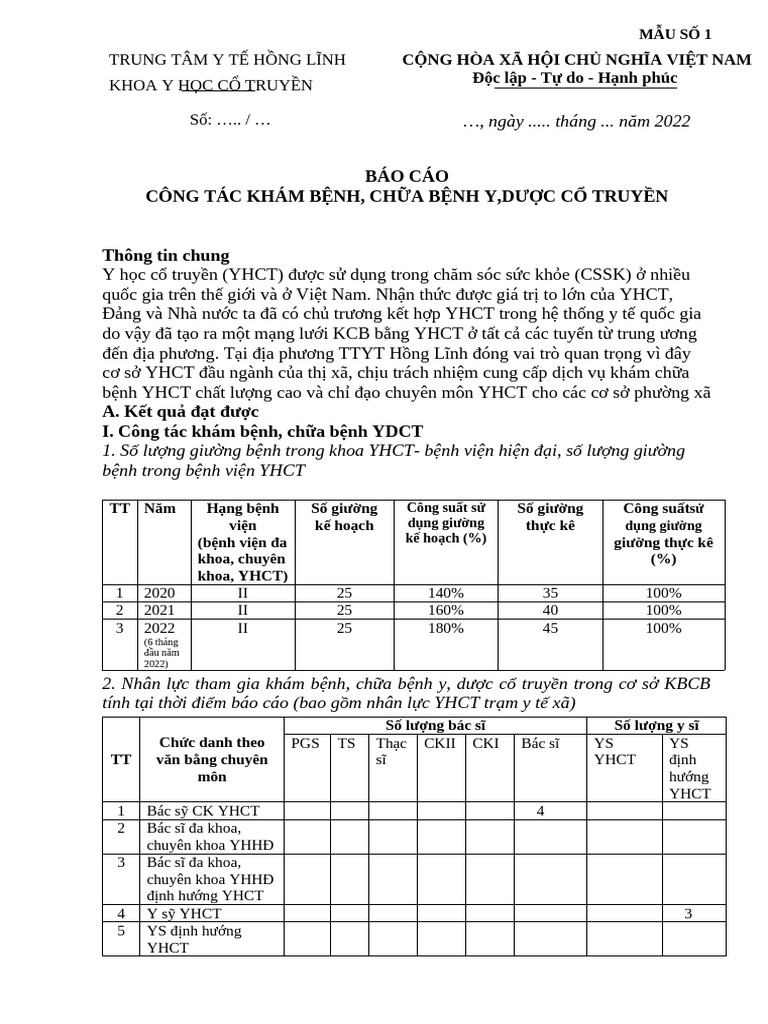 Mẫu Báo cáo YHCT | PDF