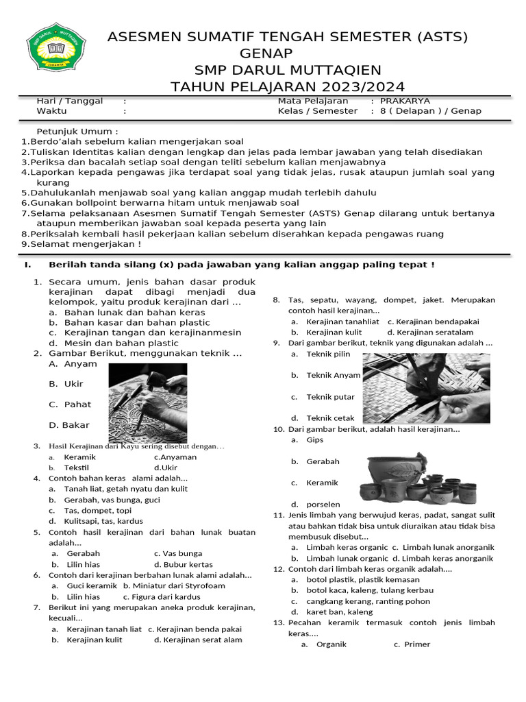 SOAL ASTS GENAP PRAKARYA KELAS 8 | PDF
