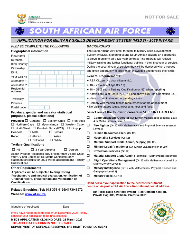 SA Air Force General MSDS Application 2026 (6) | PDF