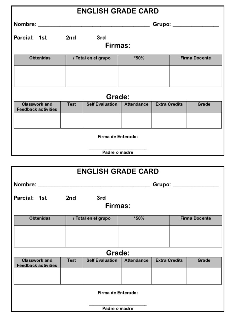 English Grade Card | PDF