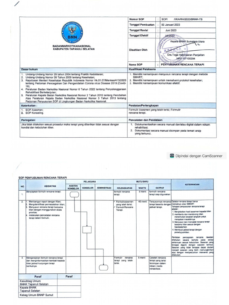 SOP PENYUSUNAN RENCANA TERAPI | PDF