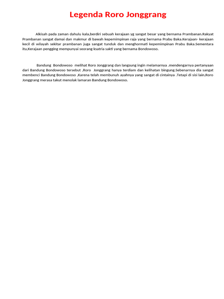Legenda Roro Jonggrang Della Hania | PDF